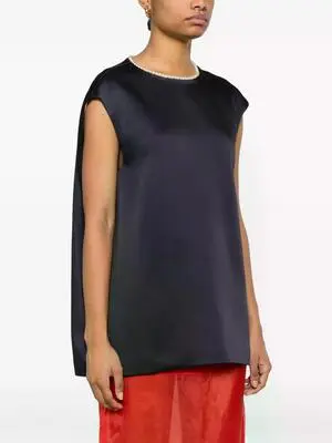 Carven Navy Lobster Claw Fastening Faux-pearl Embellished Keyhole Top