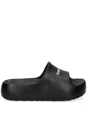 Tommy Hilfiger Logo Print Platform Slides - Black