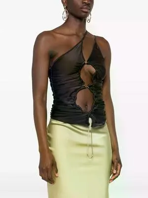 Amen Stretch-jersey Cut-out Asymmetric Top - Brown