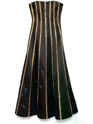 JEAN-LOUIS SABAJI Strapless A-line Maxi Dress With Embellished Stripes - Black