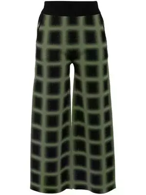 Ph5 Checked Intarsia Knit Cropped Wide-leg Trousers