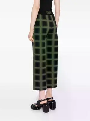 Ph5 Checked Intarsia Knit Cropped Wide-leg Trousers