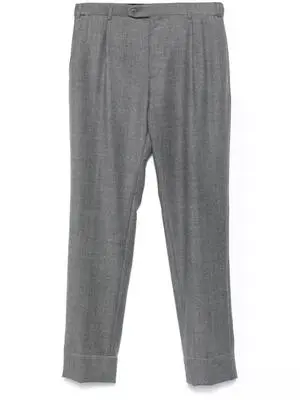 Brioni Wool Twill Weave Mélange Effect Tapered Leg Trousers - Grey
