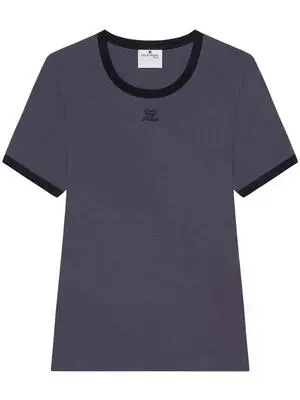 COURREGES Signature T-shirt With Contrasting Trim - Grey