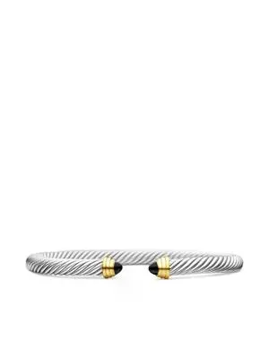 David Yurman 14kt Yellow Gold And Sterling Classic Cable Bracelet With Onyx - Silver
