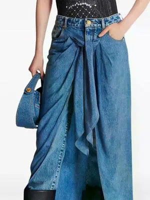 Balmain Draped Denim Skirt