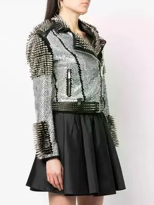 Philipp Plein Embellished Leather Biker Jacket