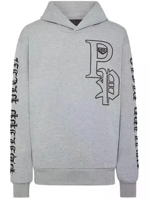 Philipp Plein Gothic Print Cotton Blend Hoodie - Grey
