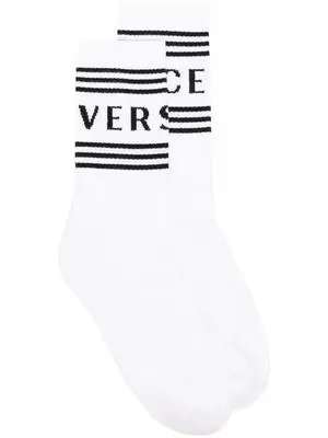 Versace Ribbed Logo Ankle Socks - White