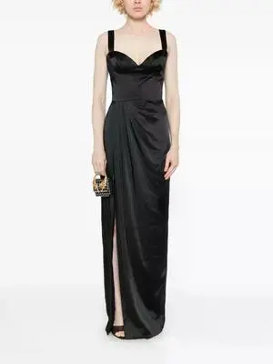 Marchesa Satin Bustier Gown With Side Slit