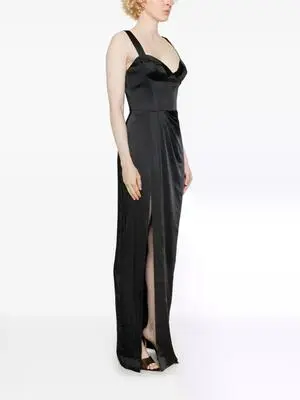 Marchesa Satin Bustier Gown With Side Slit