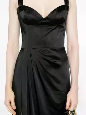 Marchesa Satin Bustier Gown With Side Slit