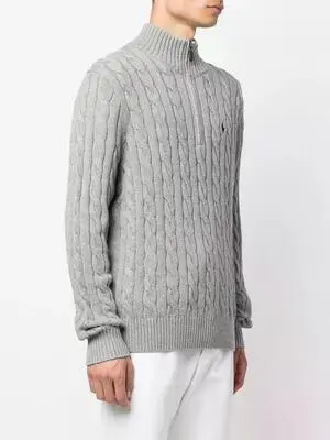 Polo Ralph Lauren Fawn Heather Cotton Cable Knit Quarter-zip Jumper - Grey