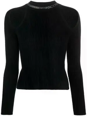 Gcds Rhinestone Embellished Ribbed Knit Top - Black