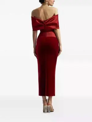 CRISTALLINI Off-the-shoulder Gown With Oversized Bow Detail - Red