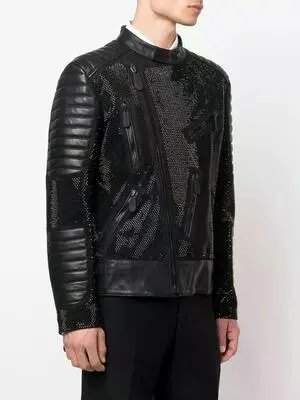 Philipp Plein Embellished Leather Biker Jacket