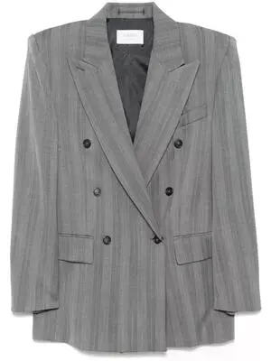 Sportmax Herringbone Double-breasted Blazer - Grey