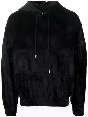 Gcds Logo-patch Velvet Hoodie - Black