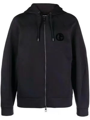 Giorgio Armani Logo-embroidered Zip-up Hoodie - Blue