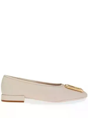 FERRAGAMO White Lambskin Ballerina Flats With Buckle Detail
