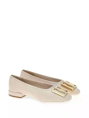FERRAGAMO White Lambskin Ballerina Flats With Buckle Detail