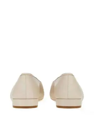 FERRAGAMO White Lambskin Ballerina Flats With Buckle Detail