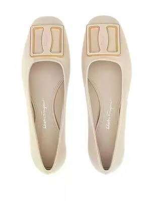 FERRAGAMO White Lambskin Ballerina Flats With Buckle Detail