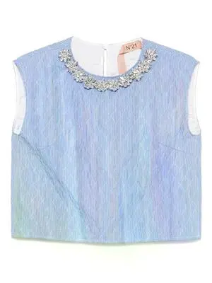 N°21 Sleeveless Crew Neck Top With Crystal Embellishment