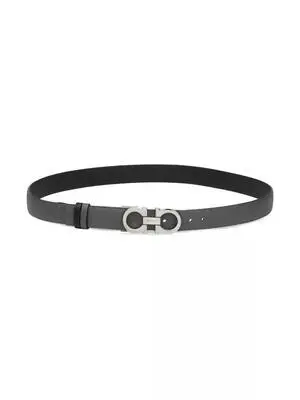 FERRAGAMO Gancini Buckle Leather Belt - Grey