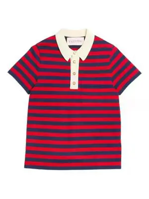 Valentino Garavani Striped Cotton Polo Shirt - Red