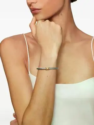 David Yurman 14kt Yellow Gold And Sterling Cable Station Bracelet - Silver