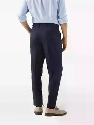 Brunello Cucinelli Navy Puppytooth Virgin Wool Tapered Trousers