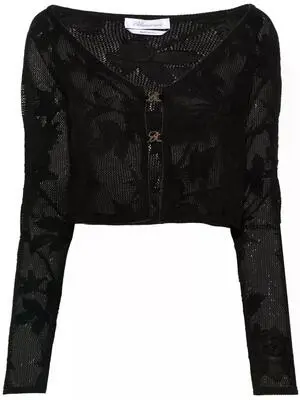 Blumarine Crochet Knit Cropped Cardigan - Black