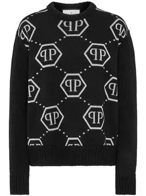Philipp Plein Intarsia-knit Logo Jumper - Black
