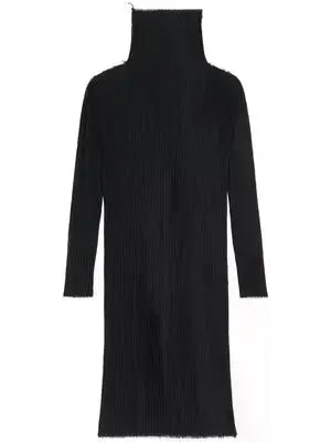 MAISON MARGIELA Long Sleeve Plissé Midi Dress - Black