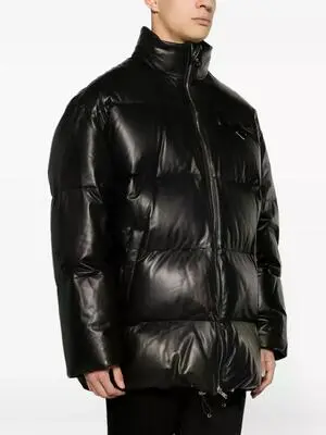 Prada Logo-plaque Leather Puffer Coat