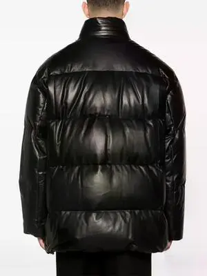 Prada Logo-plaque Leather Puffer Coat