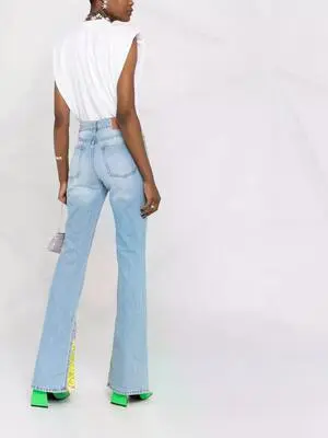 Philipp Plein Floral Insert Flared Jeans Light Wash