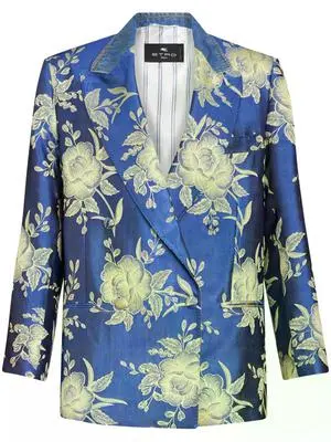 Etro Floral Jacquard Double-breasted Blazer - Blue