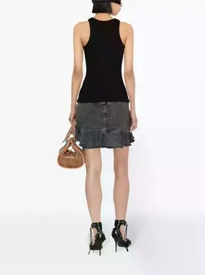 Blumarine Rhinestone Embellished Ribbed-knit Tank Top