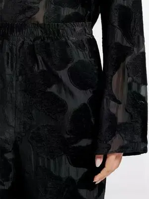 Loulou De Saison Velvet Voile Floral Motif Wide-leg Trousers - Black