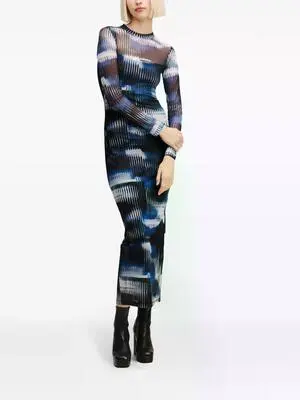 Karl Lagerfeld Glitch-print Mesh Maxi Dress