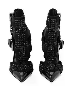 Philipp Plein Suede Crystal-encrusted Stiletto Sandals - Black