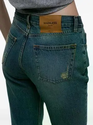 MAINLESS Distressed Frayed Hem Jeans