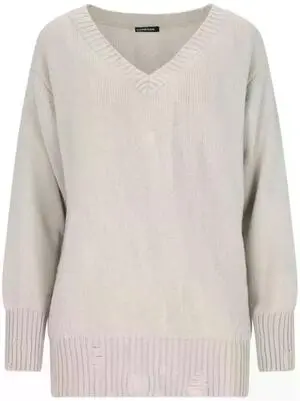 CANESSA Distressed Cashmere V-neck Sweater - Grey