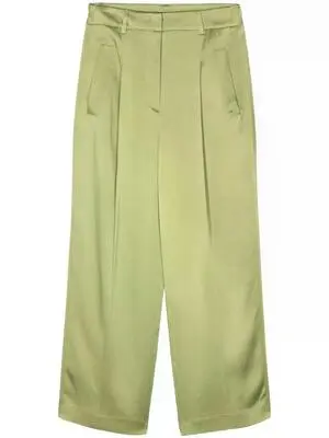 LUISA CERANO Crepe Pleated Straight Trousers - Green