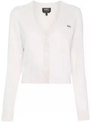 A.p.c. Logo Embroidered V-neck Cardigan - Neutrals