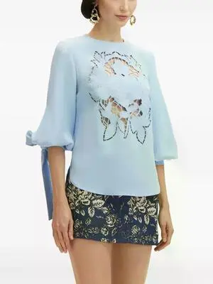 Oscar De La Renta English Rose Cut-out Georgette Blouse