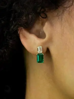 VEYNOU 14kt Yellow Emerald And Diamond Earrings