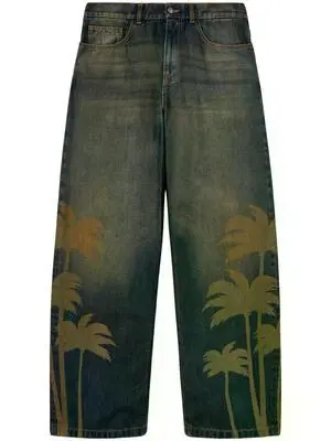 Palm Angels Palm Print Jeans - Blue